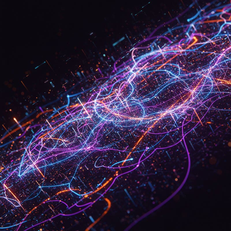 A Complex Digital Artwork Featuring Intertwined, Glowing Lines of Electric Blue, Vivid Stock ...