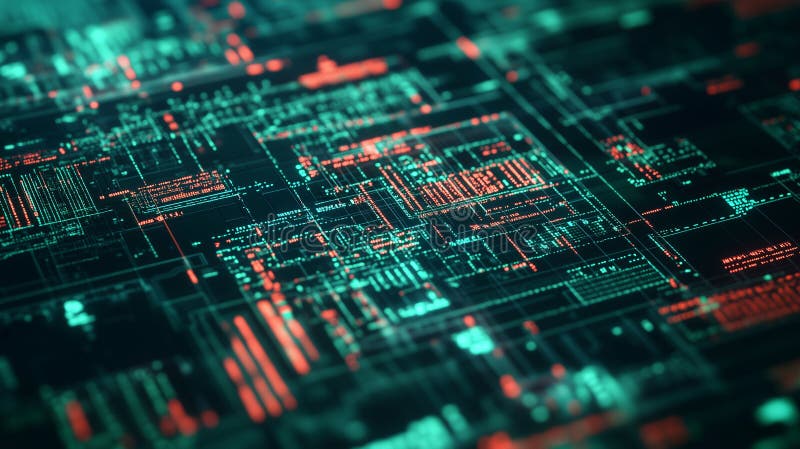 Complex Digital Circuitry Illuminated with Vibrant Colors Highlighting ...