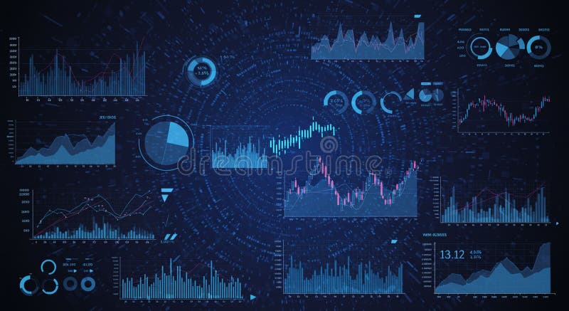 A Complex Digital Dashboard Displays Various Data Visualizations, Including Line Stock ...