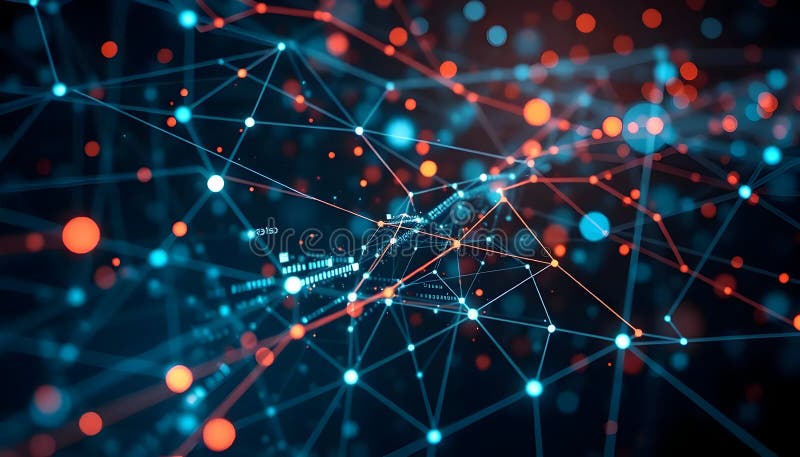 A Complex Digital Data Network Illustrated with Blue and Orange ...