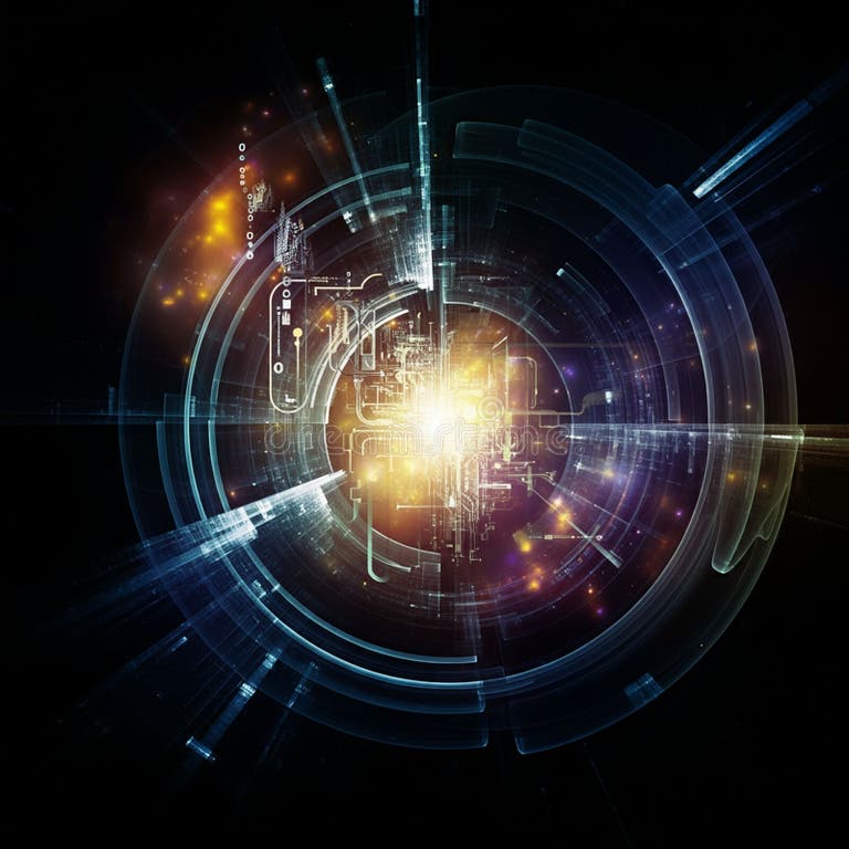 A Complex Digital Design Featuring a Glowing Central Orb Surrounded by ...