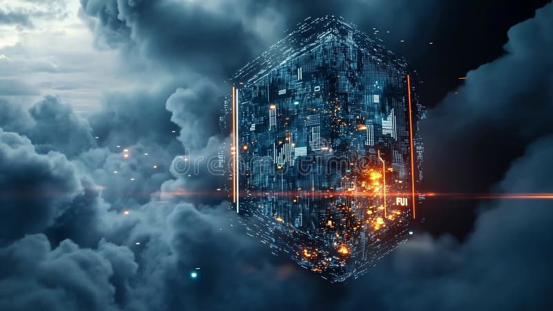 Futuristic Interface Emerging from Dark Clouds in Cloudy Sky Stock ...