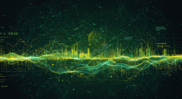A Complex Digital Landscape Filled with Abstract Graphs and Waveforms ...