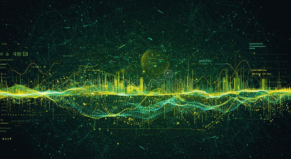 A Complex Digital Landscape Filled with Abstract Graphs and Waveforms ...