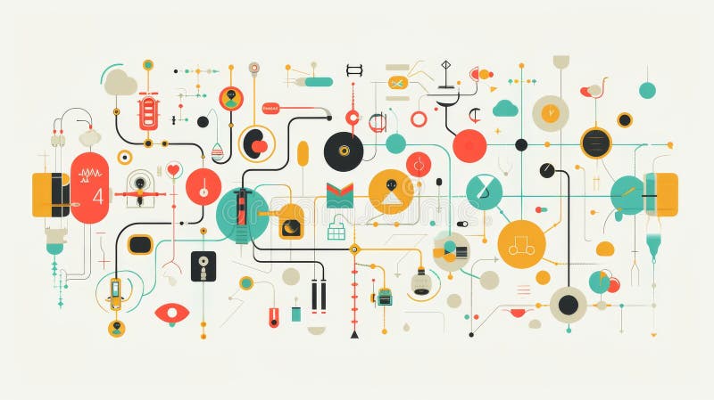 Complex Digital Network with Abstract Technology Icons Stock Photo ...