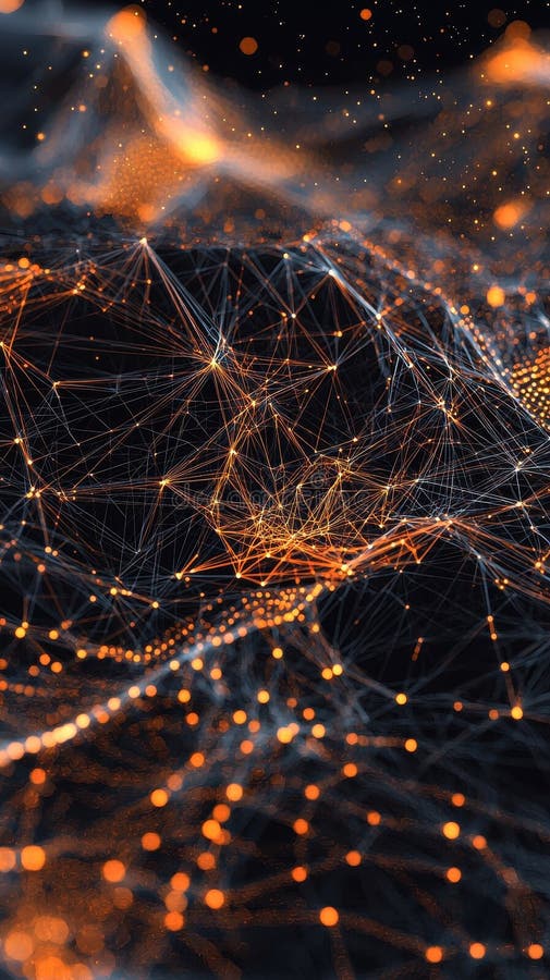 Complex Digital Network with Glowing Orange Connections Stock Photo ...
