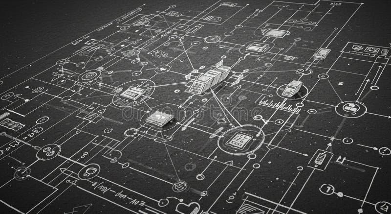 A Complex Digital Network Schematic on a Dark Background Showcasing ...