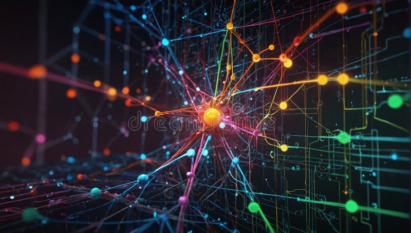 Complex Digital Network with Vibrant Nodes and Interconnected Lines in ...