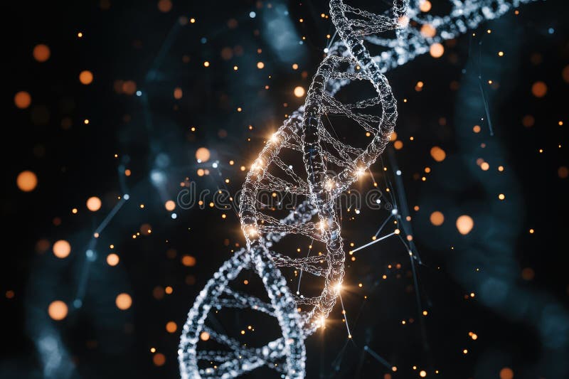 Complex DNA Structure Illuminated with Glowing Particles Against a Dark ...