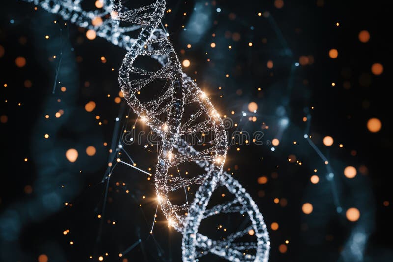 Complex DNA Structure Illuminated with Glowing Particles Against a Dark ...