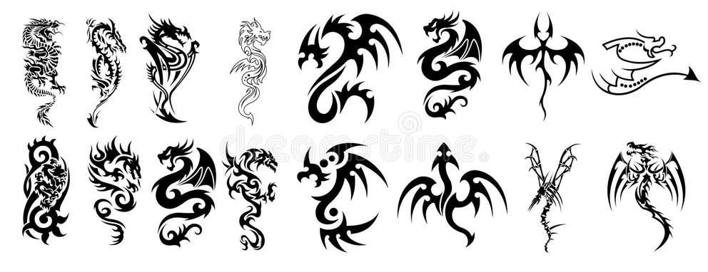 Vector Collection of 16 Dragon Designs Stock Vector - Illustration of ...
