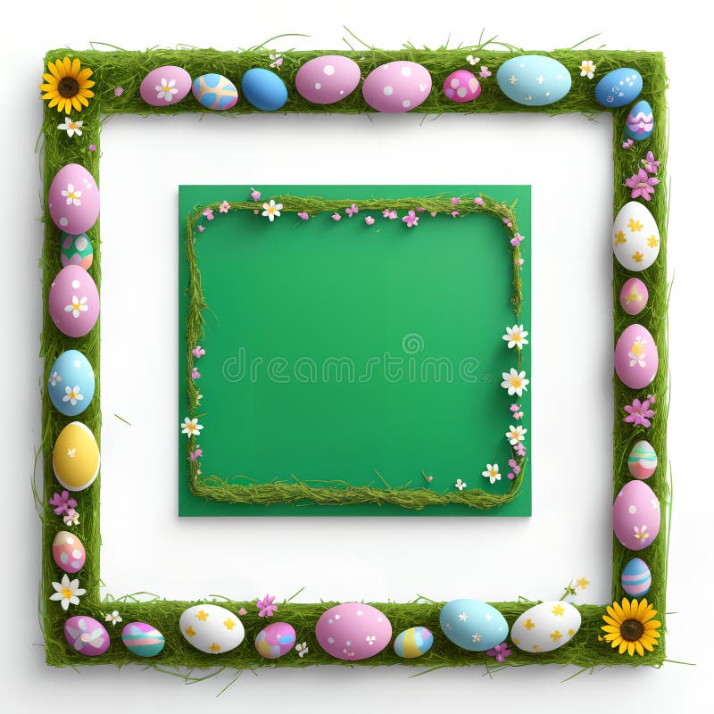 Complex Easter Decorative Wooden Frame with Eggs, Flowers and Green ...