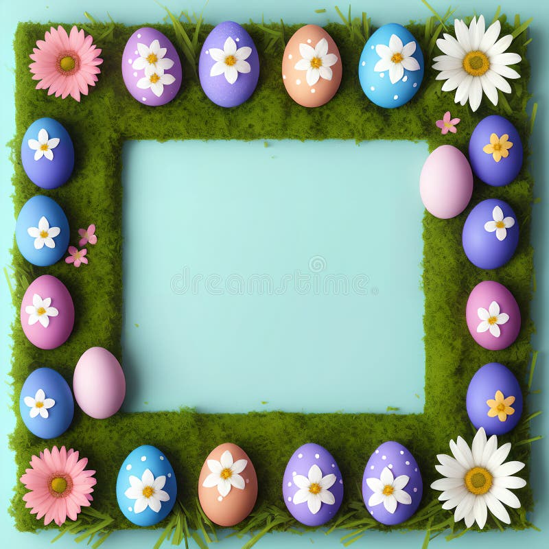 Complex Easter Decorative Wooden Frame with Eggs, Flowers and Green ...