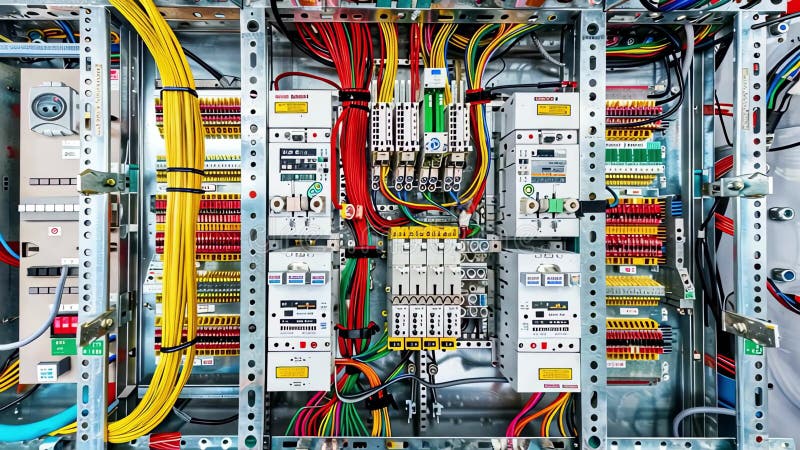 Complex Electrical Panel with Cables and Circuit Breakers Showcasing ...