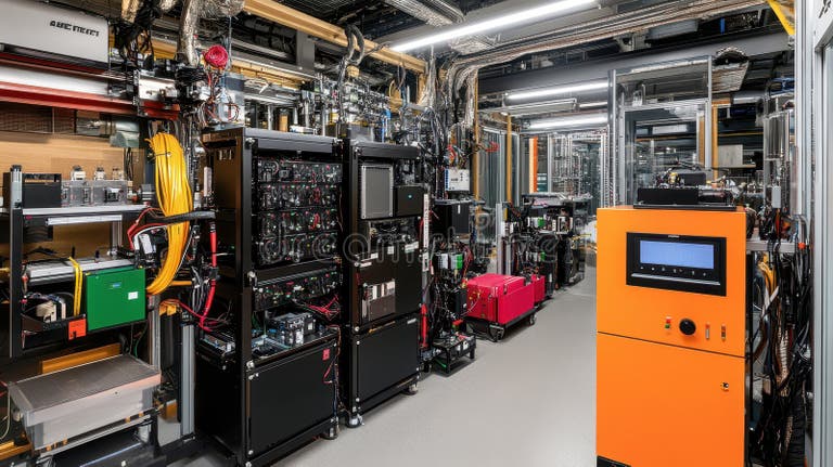 Complex Electrical System Wires and Panels in a High-Tech Industrial ...