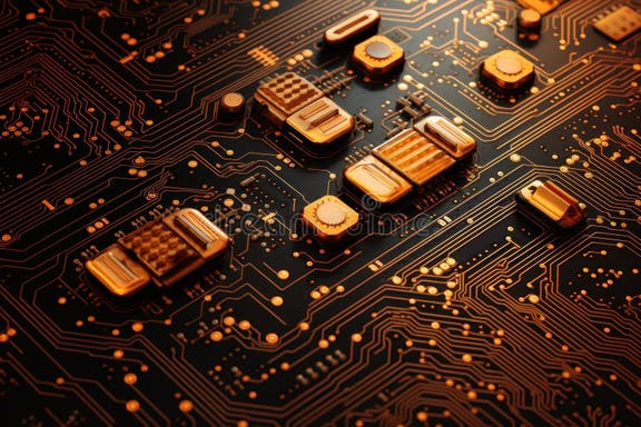 Complex Electronic Circuit Board Showcasing Glowing Processors ...