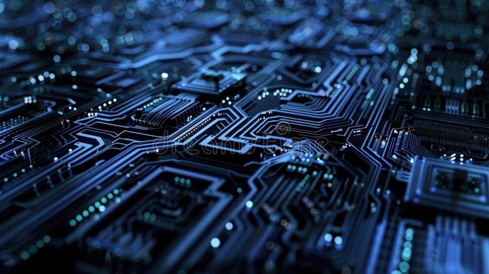 Complex Electronic Circuit Board Showing Data Flowing through ...