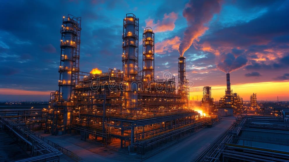 Complex Energy Generation Facility Under Twilight Sky Showcasing ...