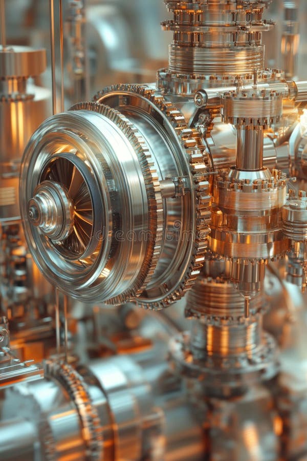 Complex Engine Turbine Rotating with Gears and Cogwheels in a ...