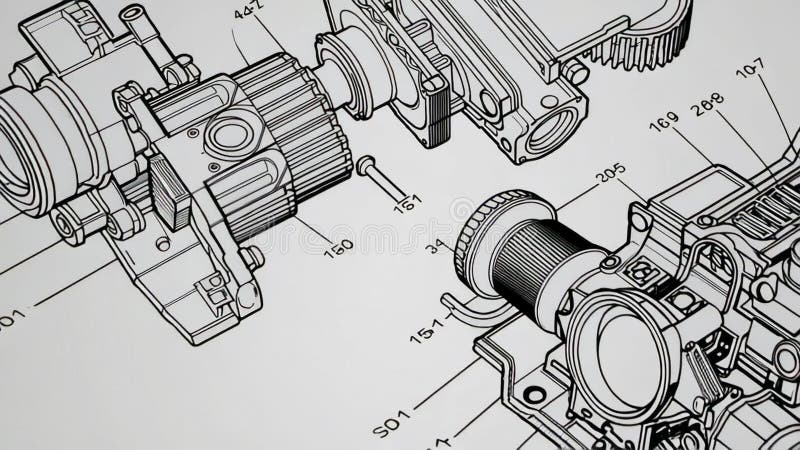 Exploded View Mechanical Engineering Blueprint Rotating Slowly in Slow ...