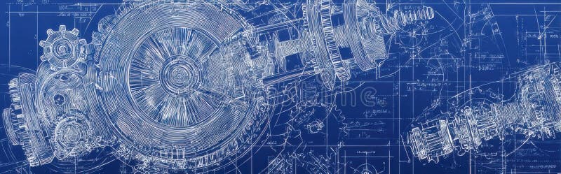 Complex Engineering Design Blueprint Featuring Intricate Machinery and ...