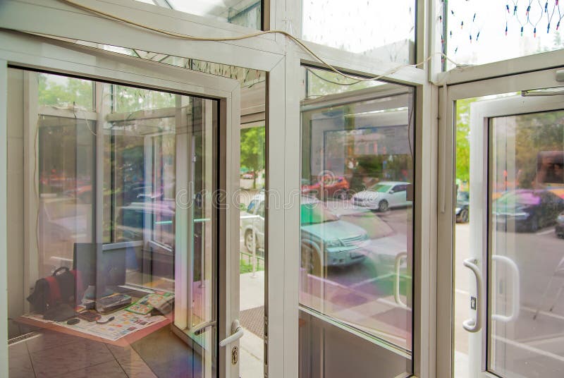 The Complex of Entrance Doors Made of Plastic. Stock Photo - Image of ...