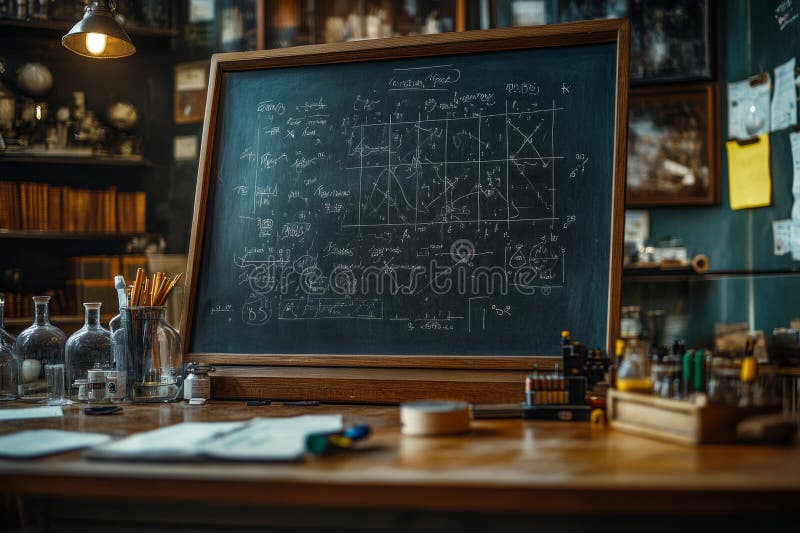 Complex Equations and Diagrams on a Blackboard Suggest Ongoing ...