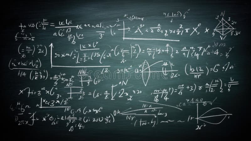 Complex Equations and Mathematical Concepts Displayed on a Chalkboard ...