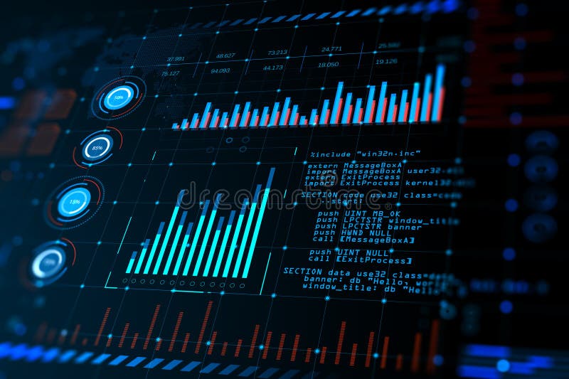 Complex Financial Data Visualization with Coding Overlay. Stock ...