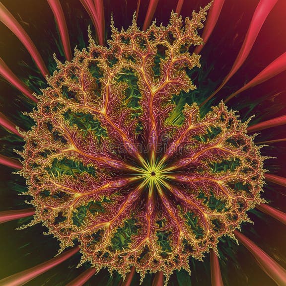 A Complex Fractal Pattern Resembling a Stylized Tree or Coral Emerges from a Central Stock ...