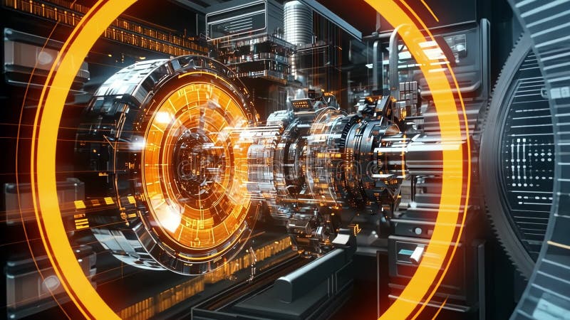 Futuristic Engine Rotating with Hud Interface Displaying Data Stock ...