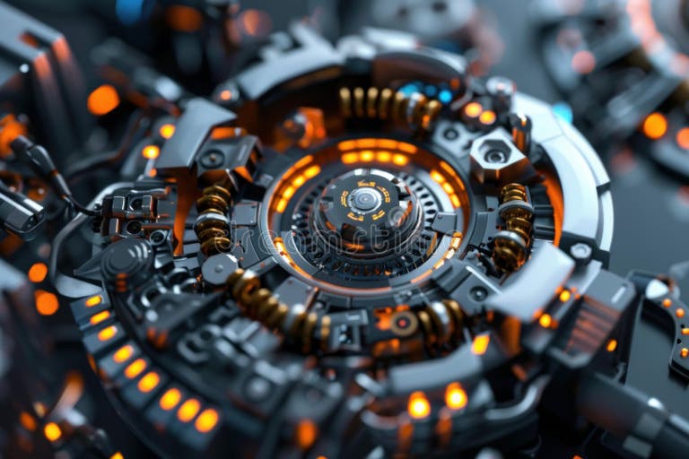 Complex Futuristic Machine Working with Orange Lights Stock Photo ...