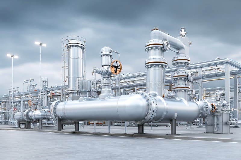 Modern Gas Pipeline System with Pump Unit and Sensors in an Industrial ...