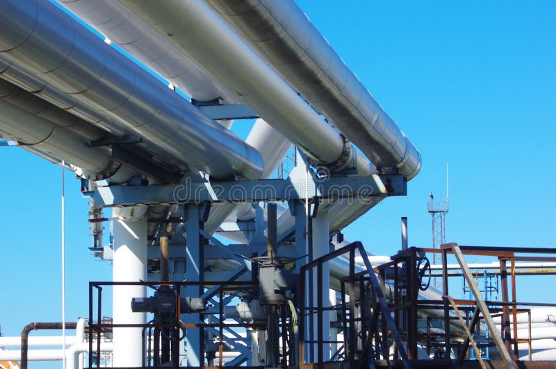 Complex of Gas Pipelines in a Gas-fired Power Plant Stock Image - Image ...