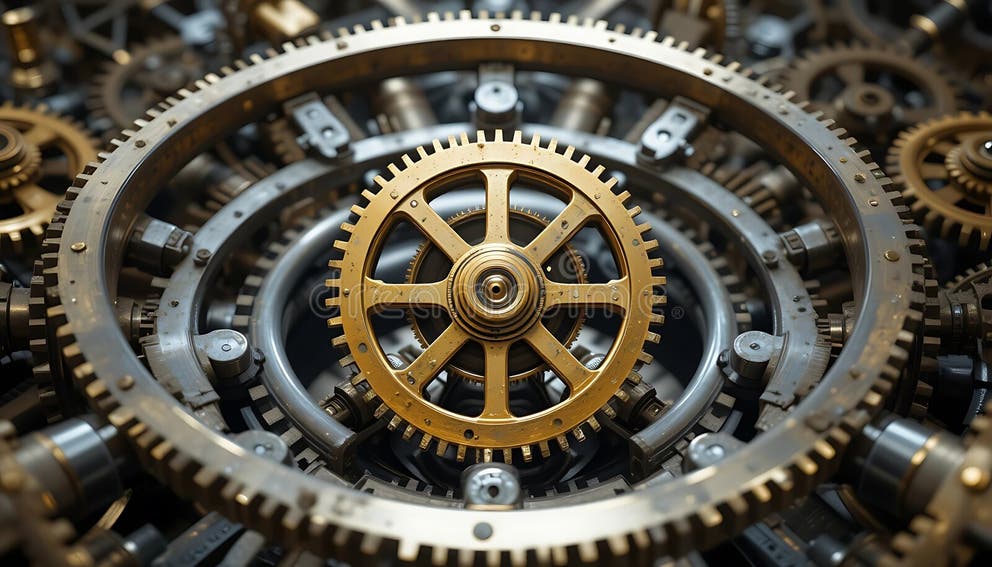 Complex Gear System with Metal Cogwheels and Intricate Mechanisms Stock ...