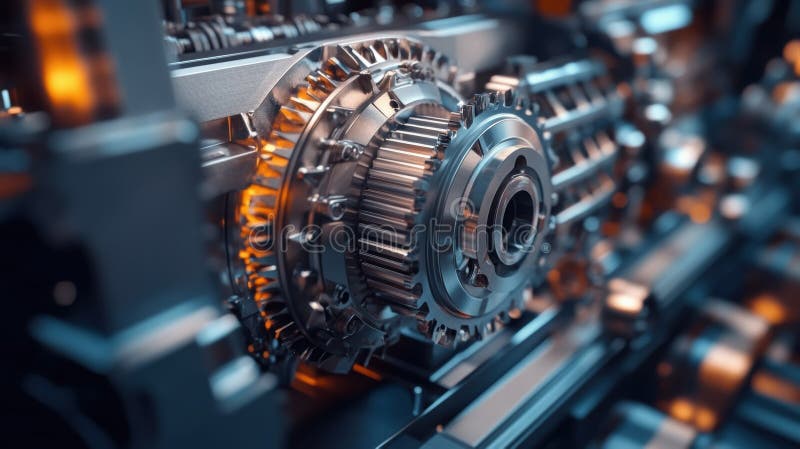 Complex Gear System Rotating Smoothly in Industrial Machinery Stock ...