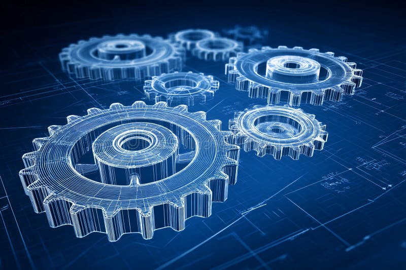 Complex Gears Create an Intricate Design Against a Blue Background ...