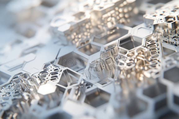 A Complex Geometric 3D Background with a Grid of Metallic Hexagons ...