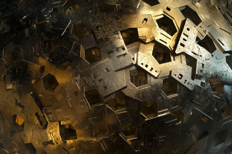 A Complex Geometric 3D Background with a Grid of Metallic Hexagons ...