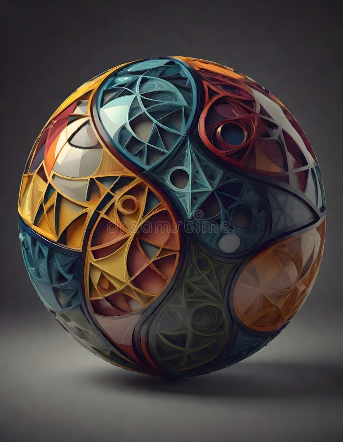 Complex Geometric Design on a Vibrant Sphere, Generative AI Stock ...