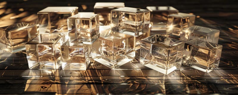 A Complex Geometric Pattern with Clear Glass Cubes in Various Sizes ...