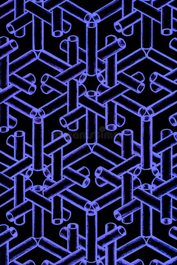 Interlocking Pipes with Blue Outlines in a Black Background. Stock ...