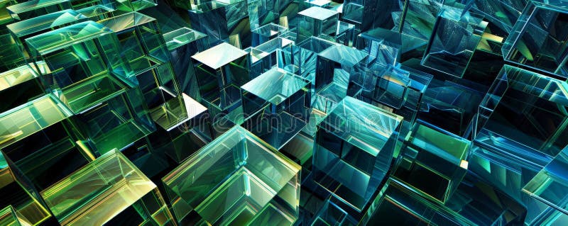 A Complex Geometric Pattern of Interlocking Glass Cubes in Shades of ...
