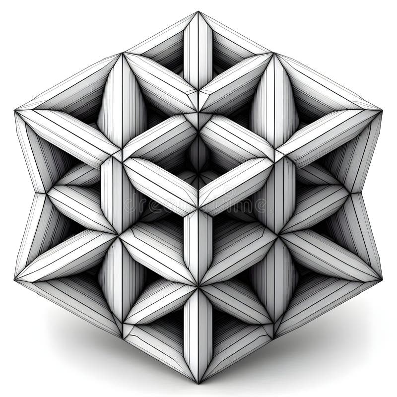 Complex Geometric Shape Forming a Cube with Intricate Lines and ...