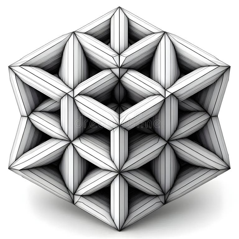 Complex Geometric Shape Forming a Cube with Intricate Lines and ...