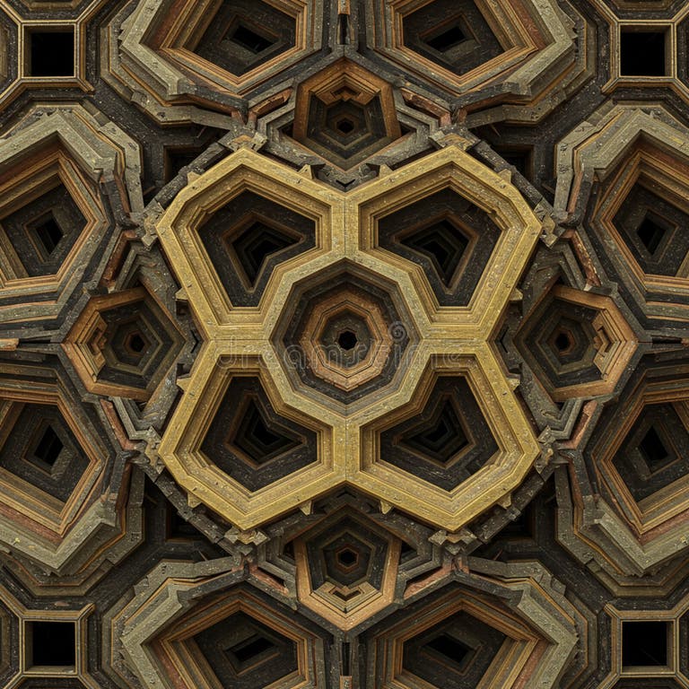 Complex Geometric Structure Featuring Interlocking Hexagonal and Pentagonal Shapes Stock ...