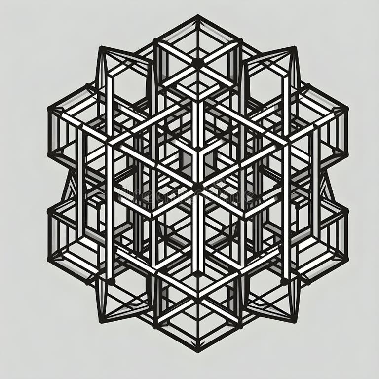 Complex Geometric Structure Forming Interlocking Cubes Creating a ...