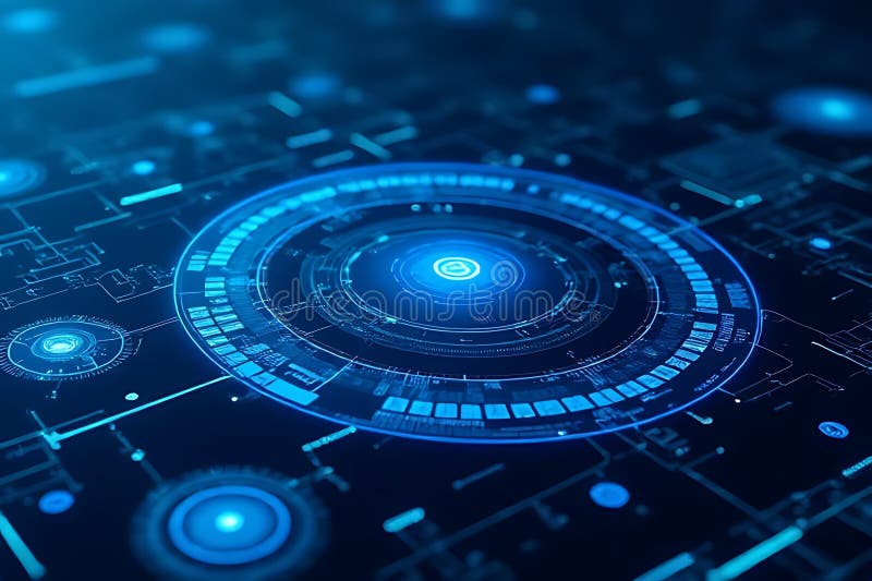 A Complex, Glowing Blue Circuit Board Design with Circular Patterns ...