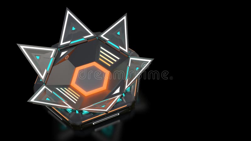 Complex Glowing Container Object from the Future. Many Parts in ...