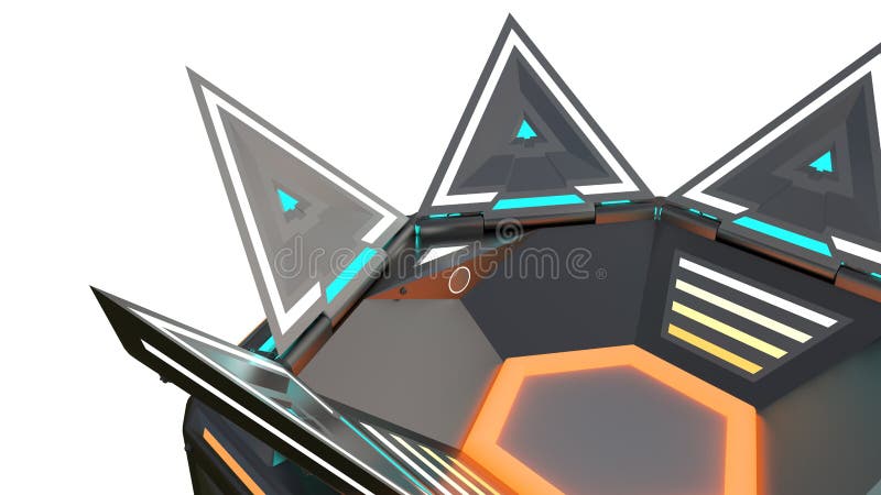 Complex Glowing Container Object from the Future. Many Parts in ...